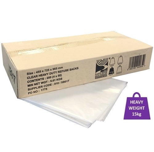 Clear CHSA Heavy Duty Refuse Sack 15kg 725x965mm – Click Cleaning